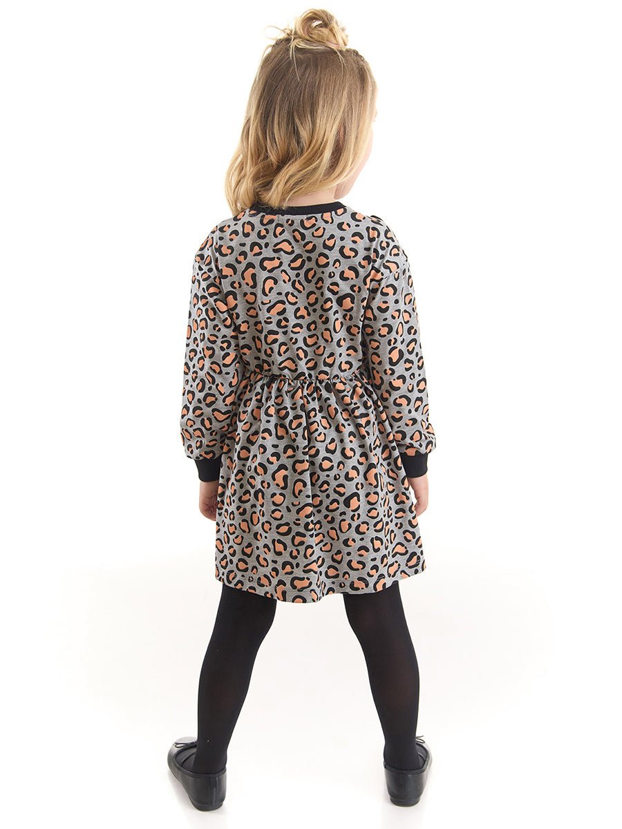 leopar desenli gri kiz çocuk elbise – Justyol