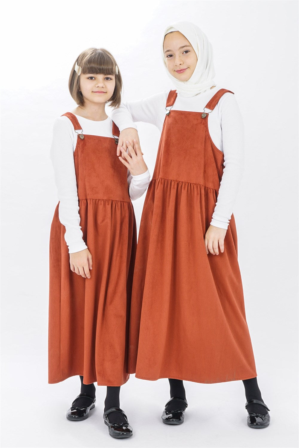 Genç Kız Fitilli Kadife Jile Elbise Kiremit – Justyol