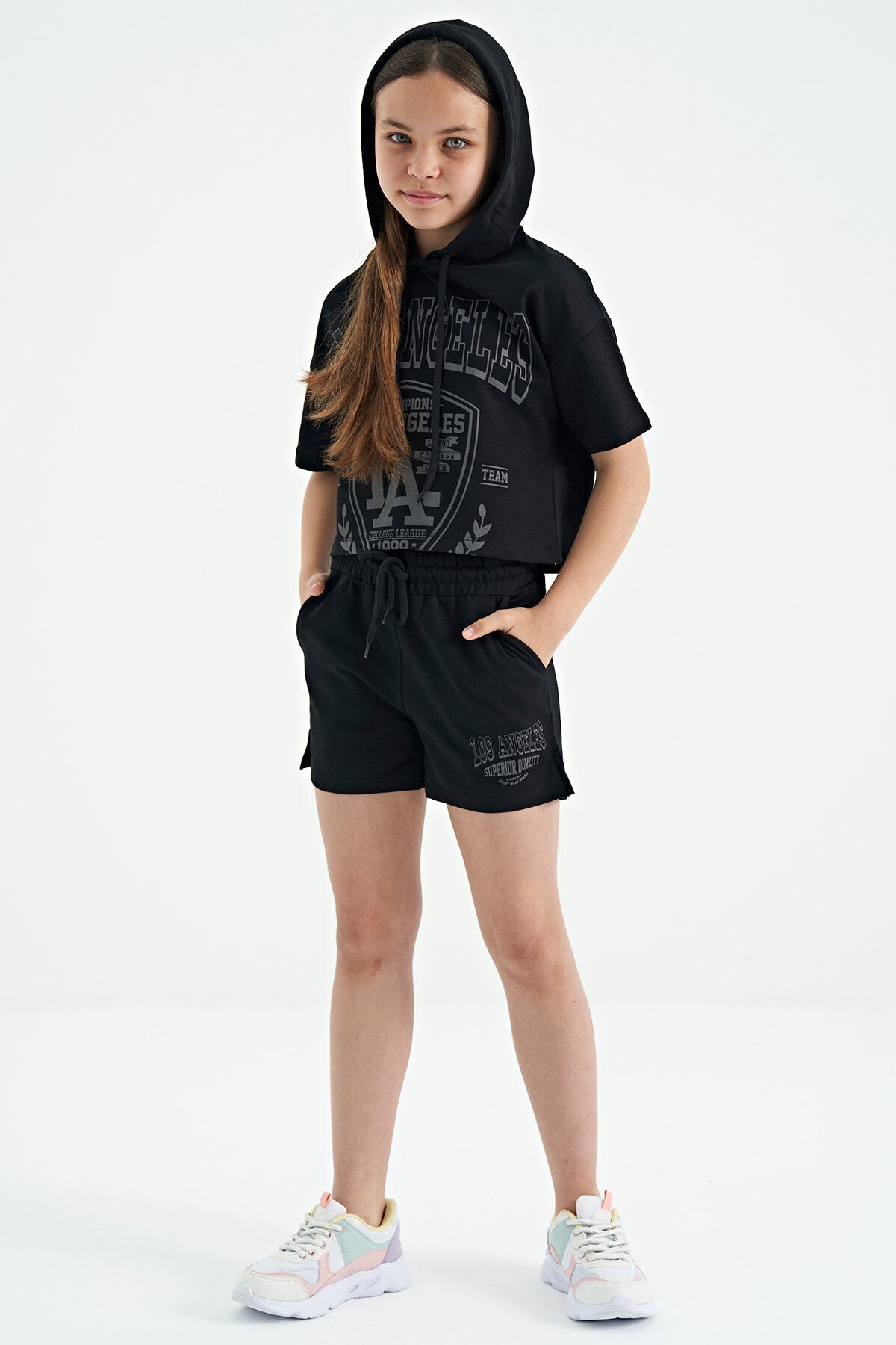 Ensemble de short pour fille avec capuche, inscription imprimée, coupe ...